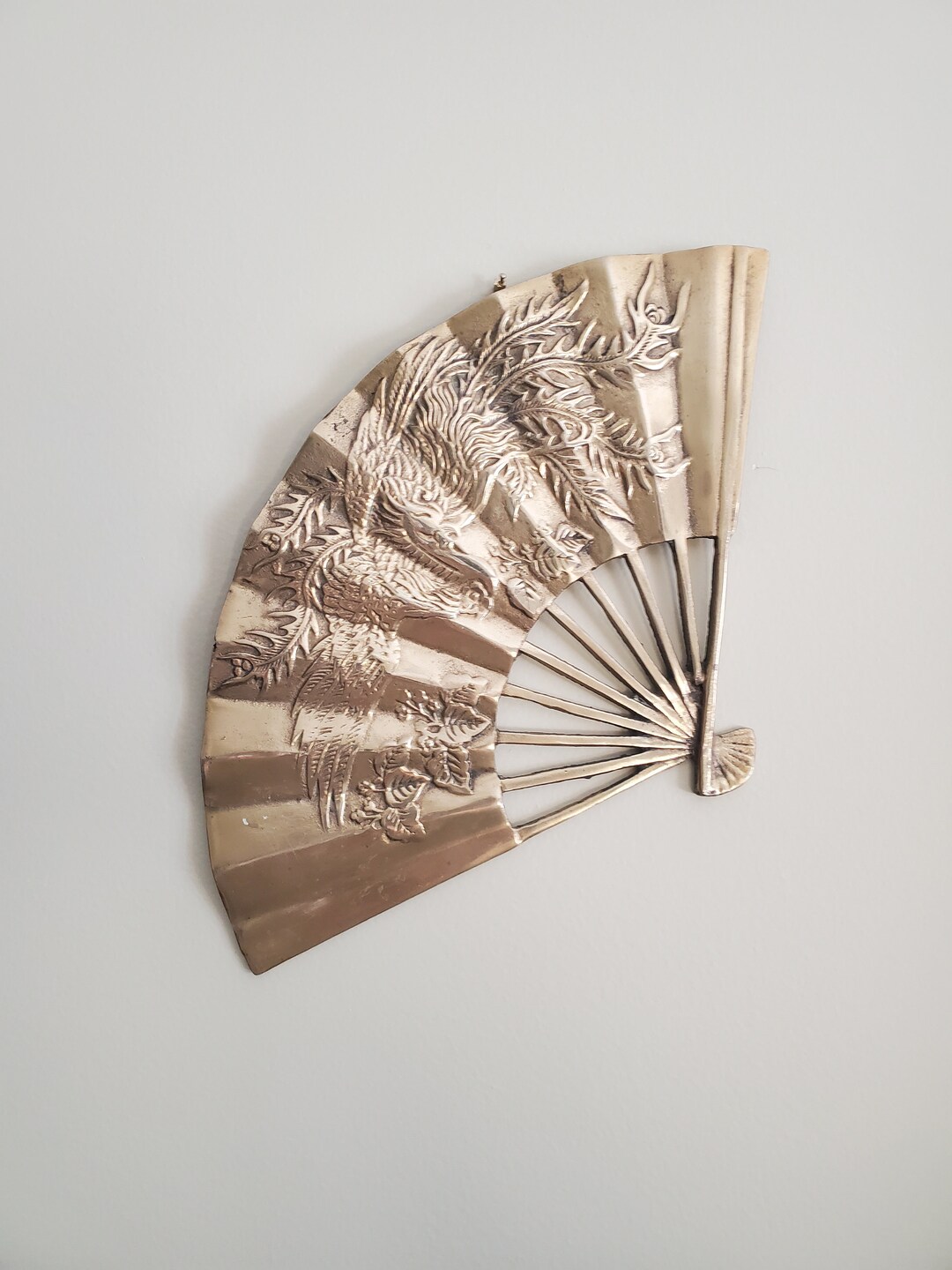 Vintage Brass Fan, Wall Hanging, Taiwan Brass, Asian Decor, Mythical ...