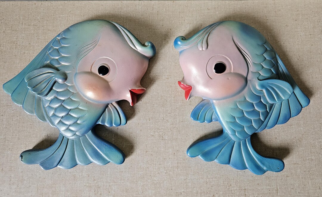 Vintage Chalkware 1971 Fish Couple, Miller Studios, Bathroom Wall Art ...
