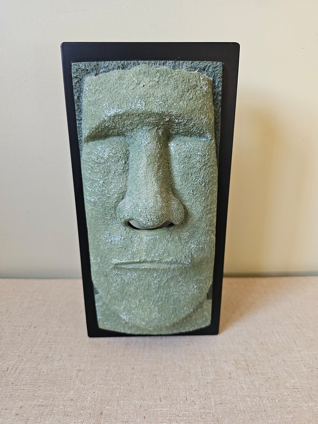 Retro 80s Easter Island Head Moai Tissue Box Cover, Sage Green Faux ...