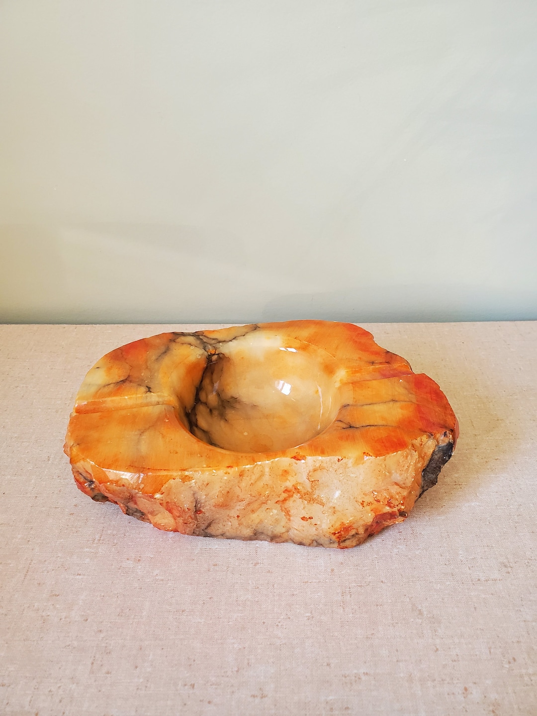 Vintage Raw Edge Alabaster Ashtray Tray | Trinket Tray | Slab Stone ...