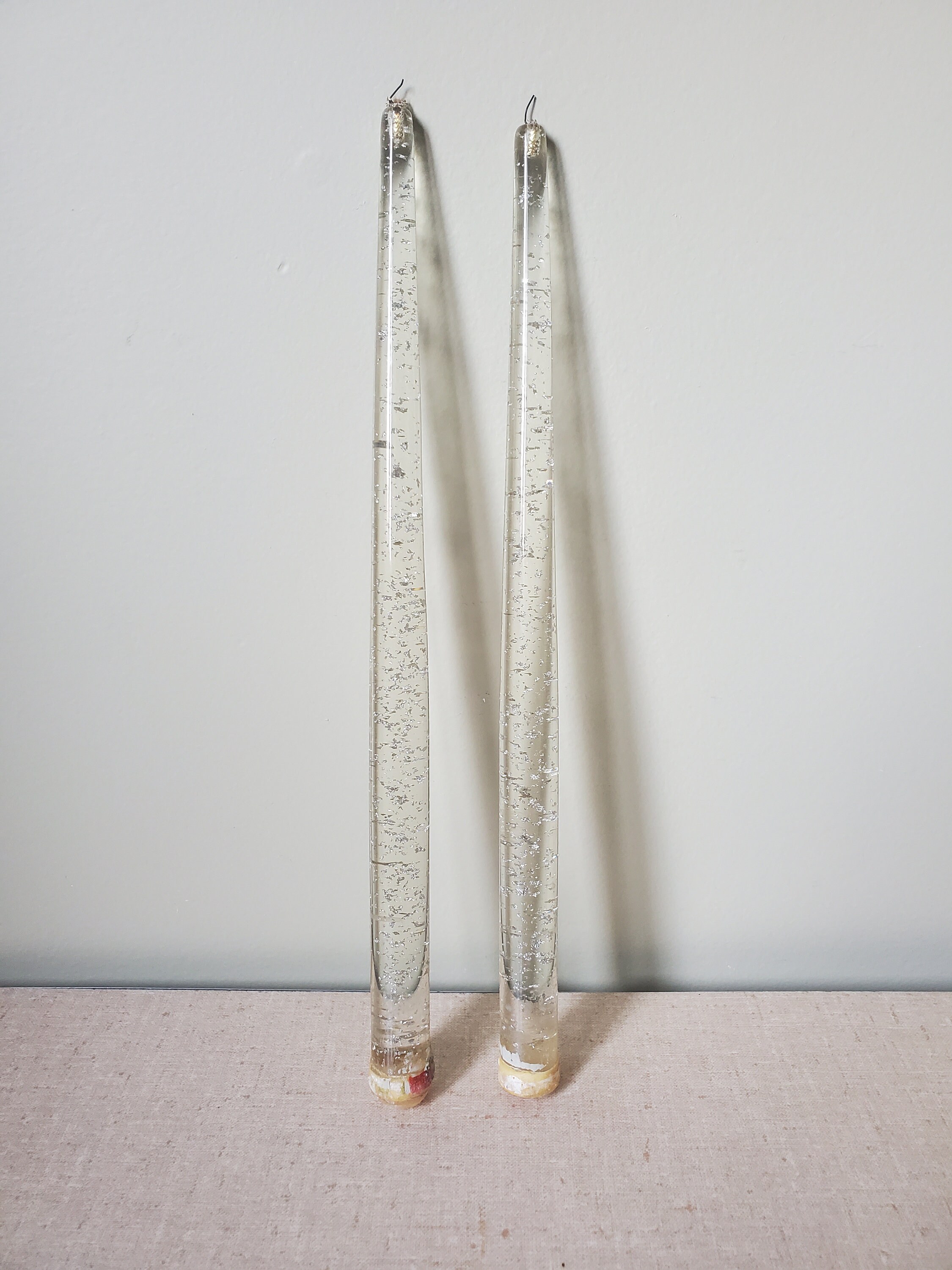 Mid Century Lucite Candlesticks Silver Foil Fleck Pair - Etsy