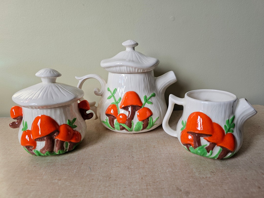 Vintage Arnells Mushroom Ceramic Tea Set, Cream, Sugar and Teapot ...