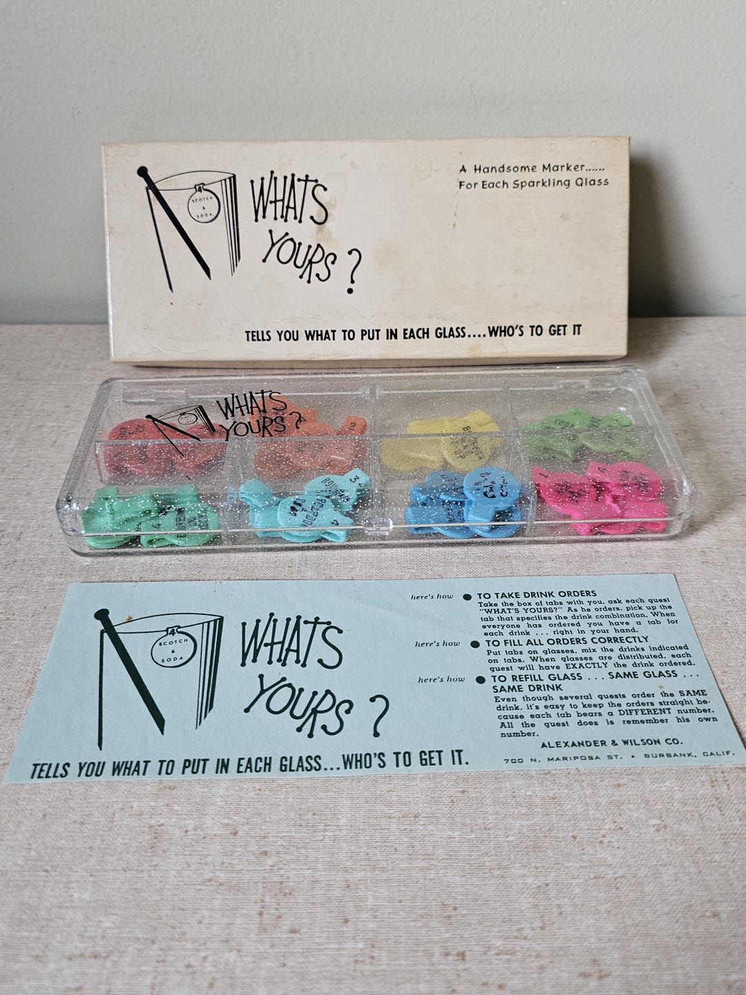 Vintage what's Yours Cocktail Markers by Alexander & Wilson Retro Bar ...