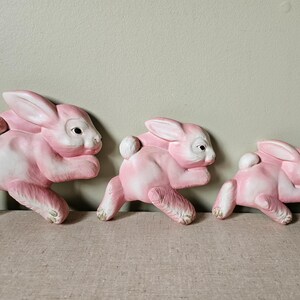 Vintage Chalkware Pink Rabbit Trio, Plaster Art, Flavorware, Wall Decor ...