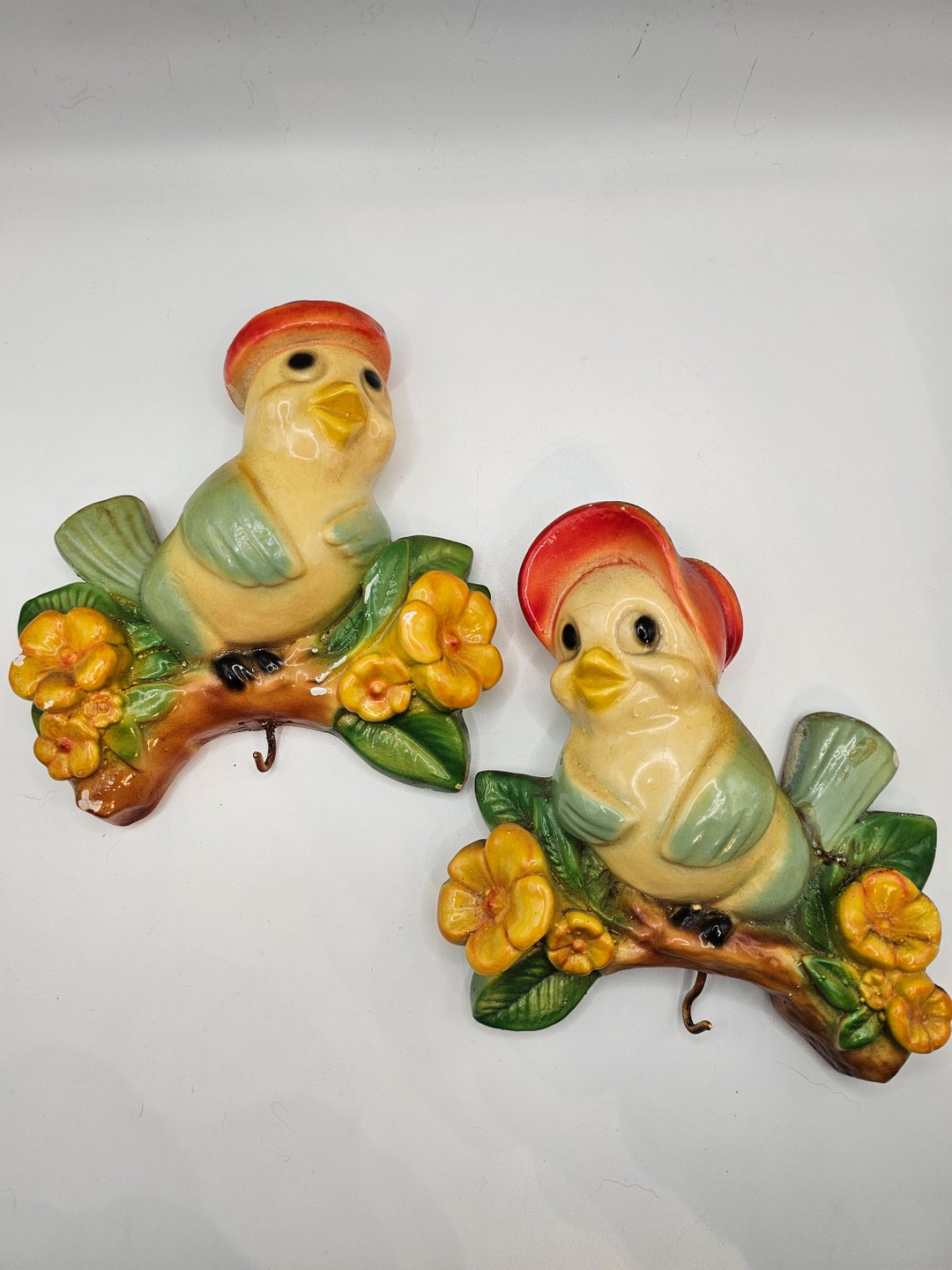 Vintage Favor Ware Chalkware Wall Art Canary on Flowered Branch, Yellow ...