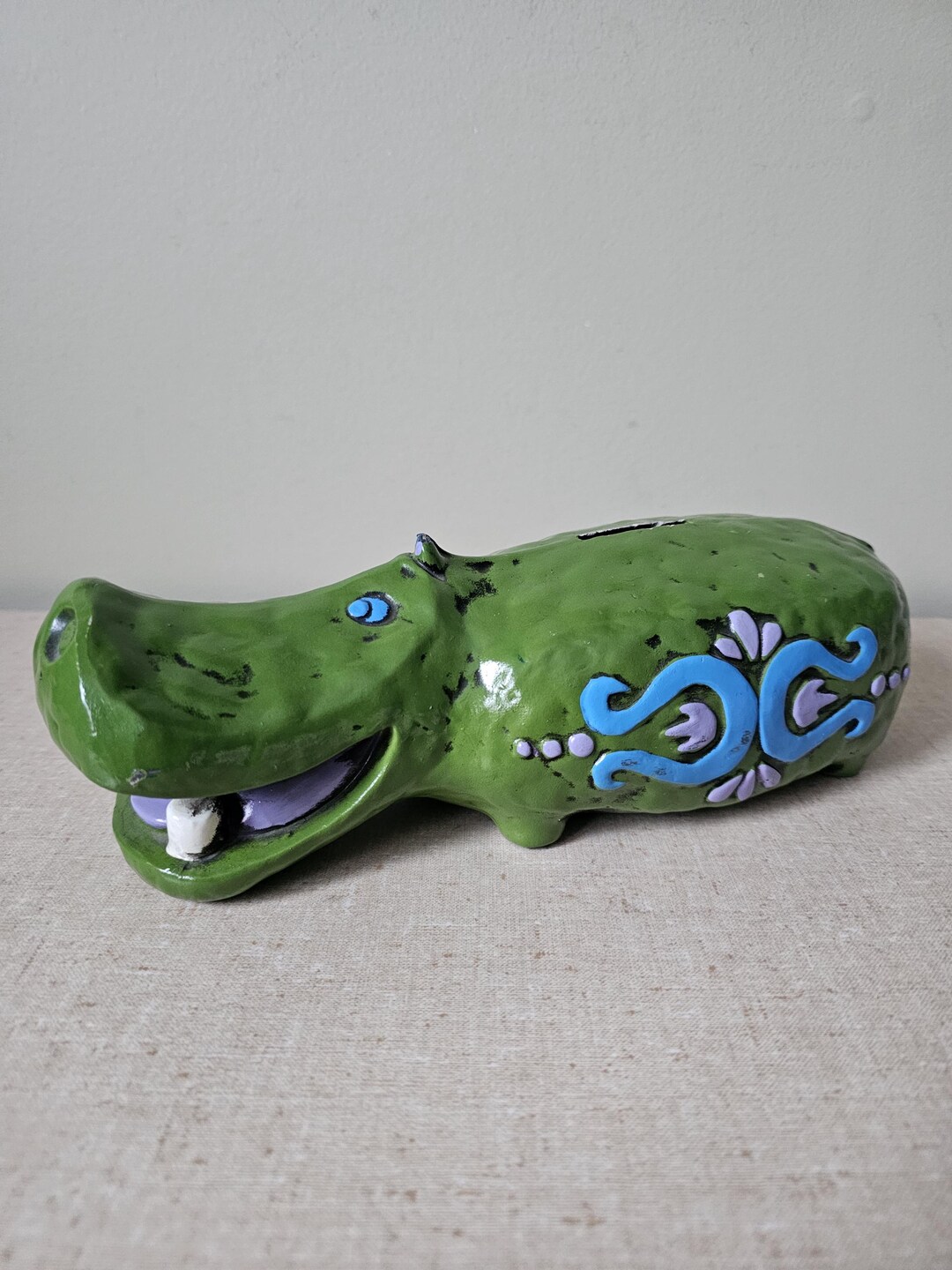 60s Vintage Hippopotamus Bank, Japan, Brilliant Green, Coin Bank, Piggy ...