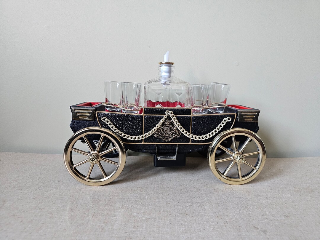 1960s Royal Musical Carriage Decanter Set, Includes Decanter, Six Shot ...