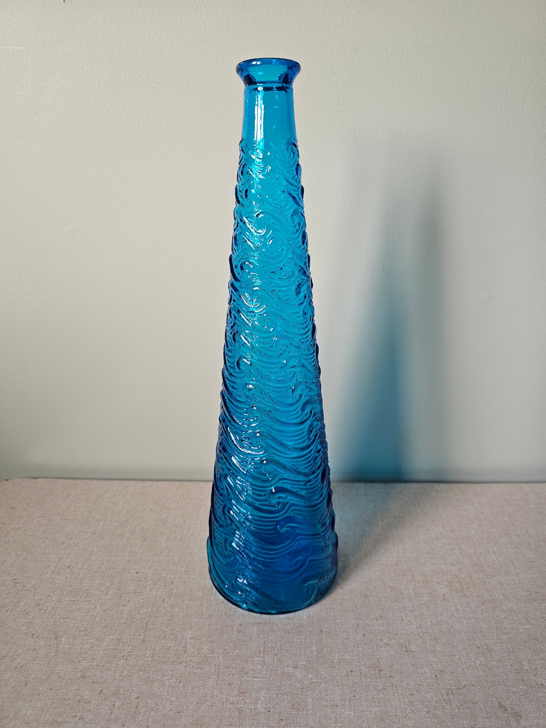 Mid Century Empoli Genie Bottle 1960s Blue Wave Glass, Collectors Glass ...