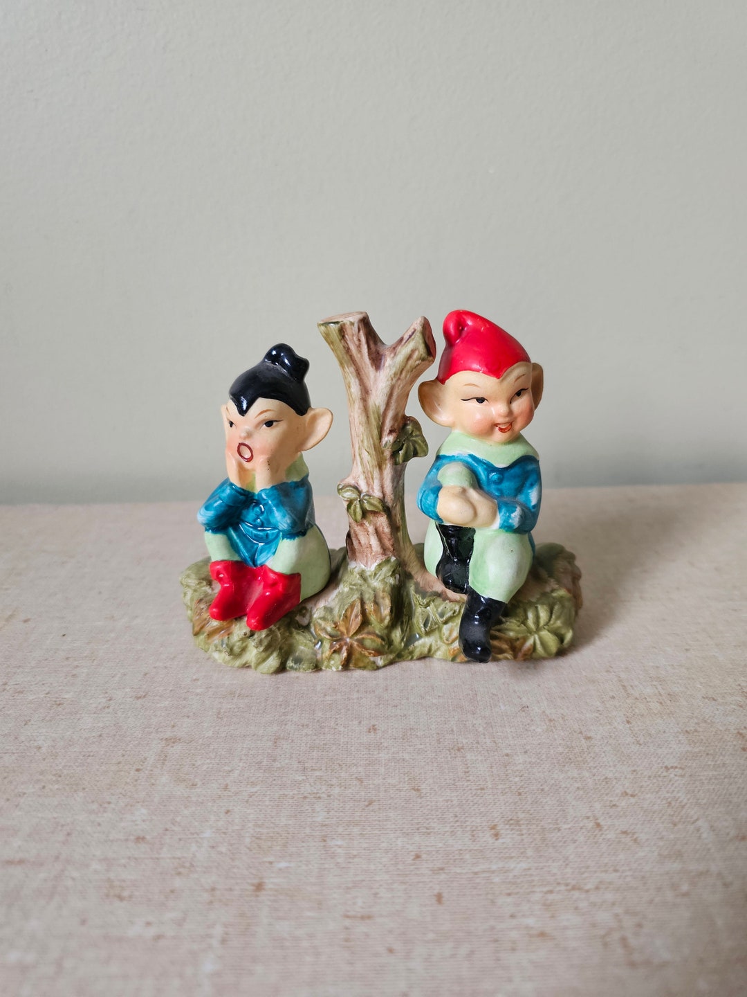 Vintage Ceramic Dwarfs Elves Salt and Pepper Set, Sly and Shocked Pair ...