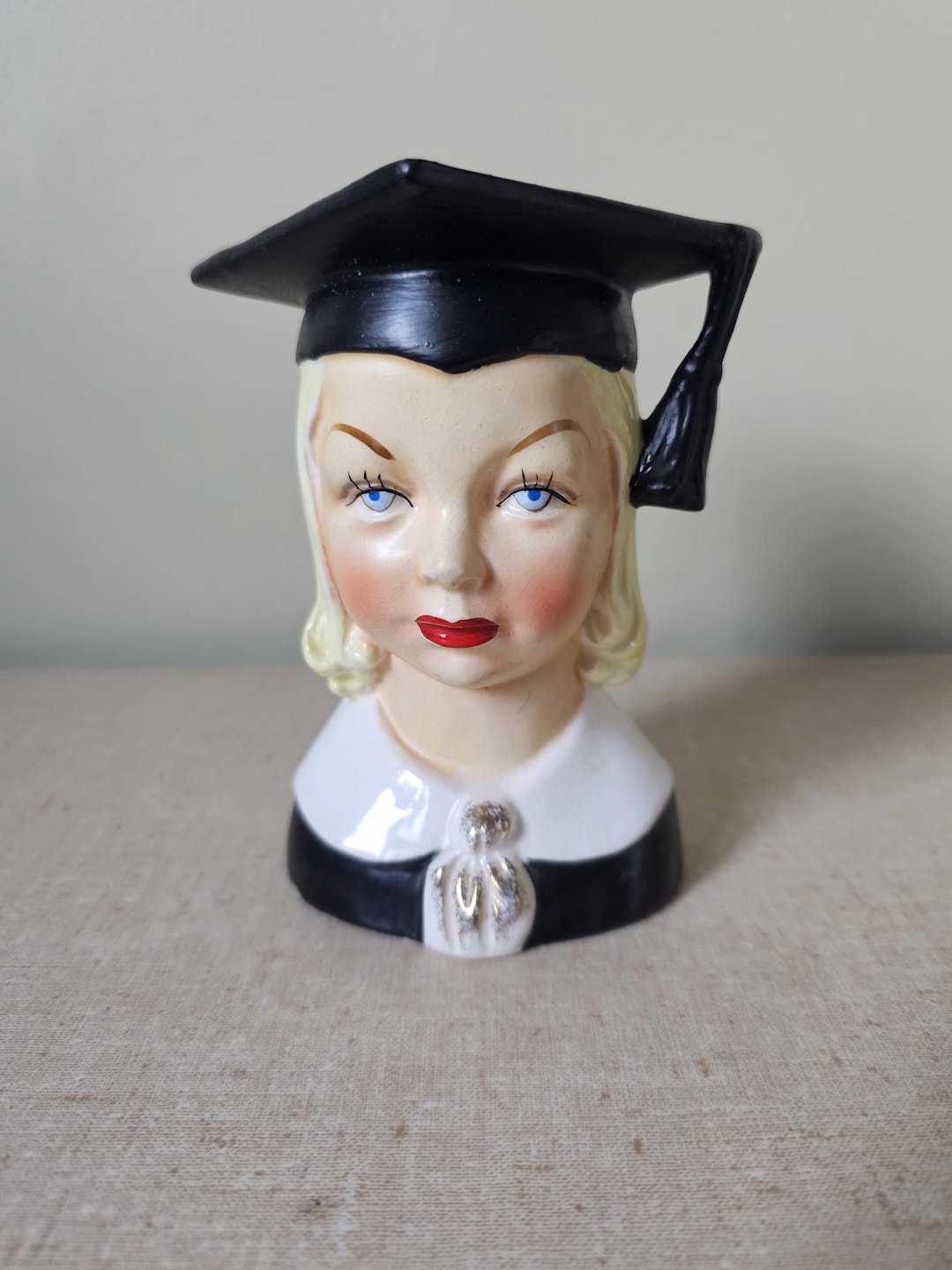 Shafford Lady Head Vase, Cap and Gown Graduate, Handpainted, Blue Eyed ...