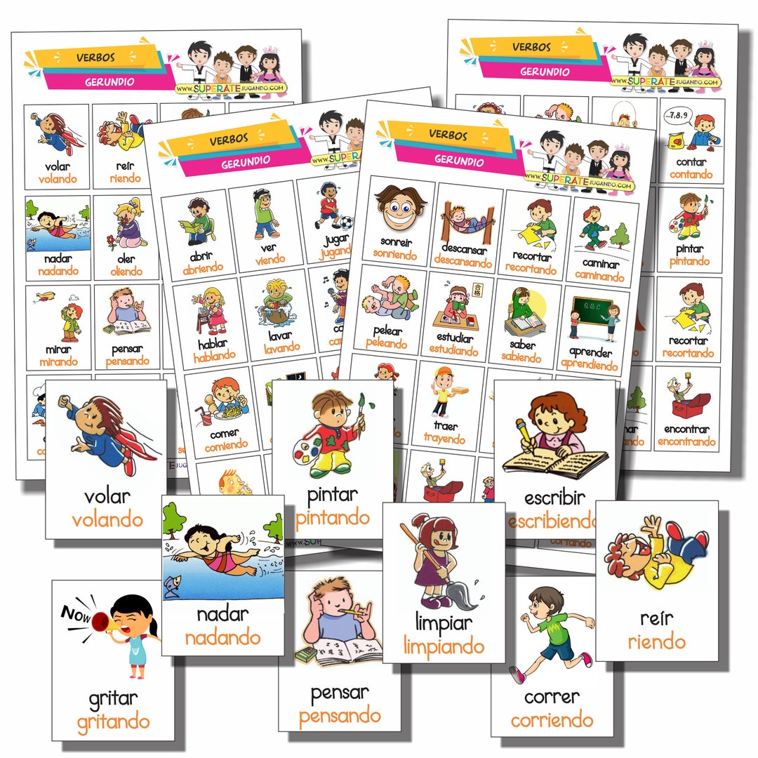 Spanish Continuous Verbs Bingo Printable / SPANISH Loteria Verbos ...