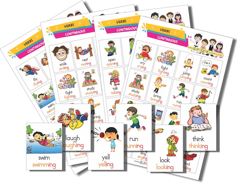 Printable Continuous Verbs Bingo Lotería Verbos Gerundio Inglés Para ...