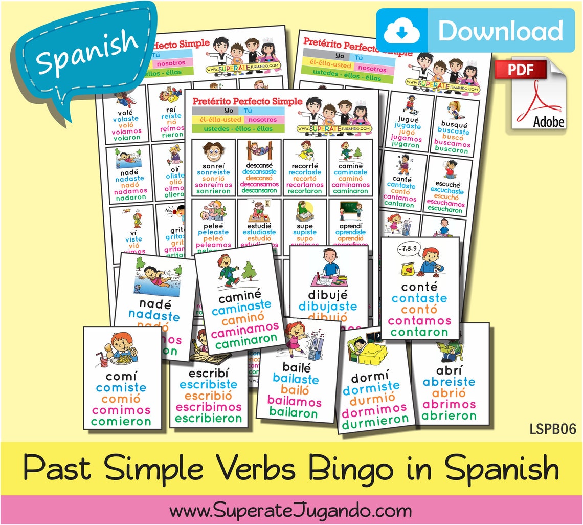 Lotería Verbos Pasado Simple para Imprimir / Past Simple Verbs Bingo in ...