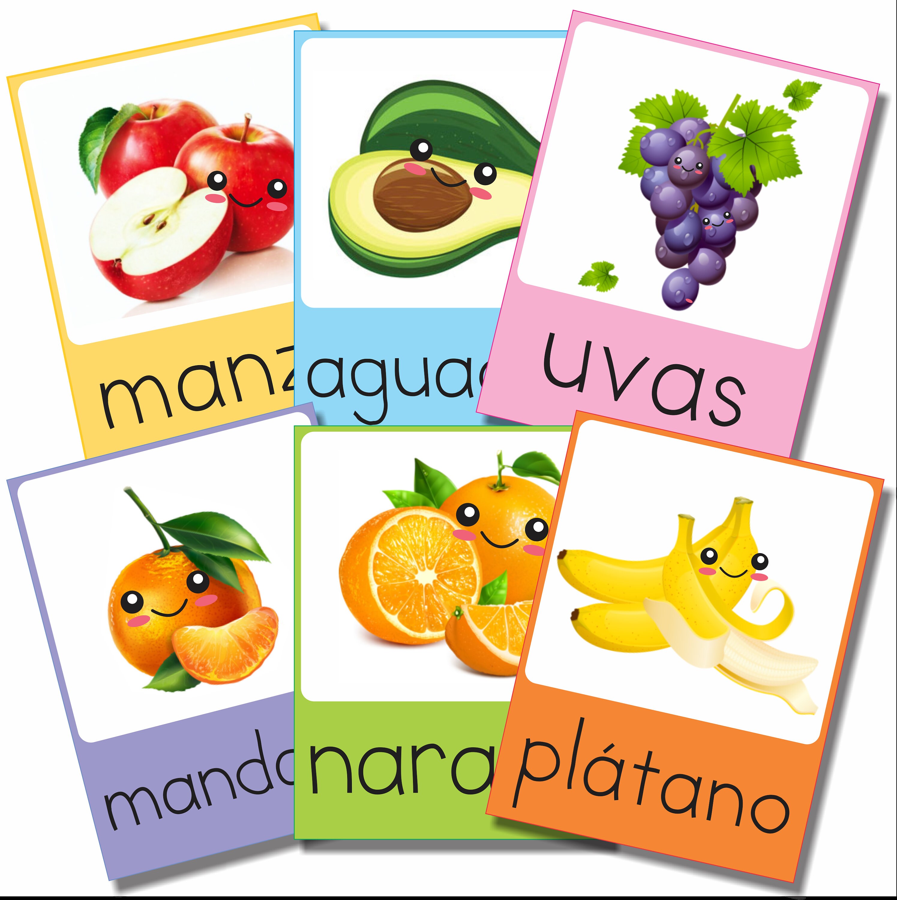 SPANISH Flashcards Fruits and Vegetables - Printable - Flashcards ...