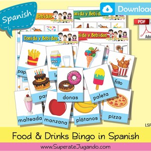 Spanish Food and Drinks Bingo Printable / Lotería Comida Y Bebidas En ...