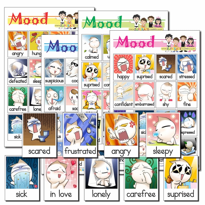 Lotería Estados de Ánimo en INGLES para imprimir - Printable Mood Bingo ...