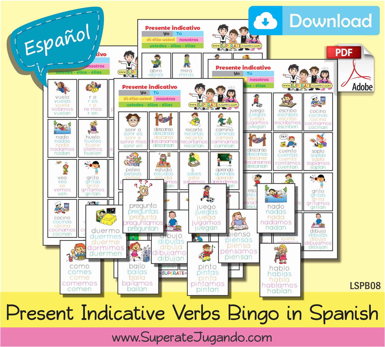 Loteria Verbos Presente Indicativo para Imprimir / SPANISH Printable ...
