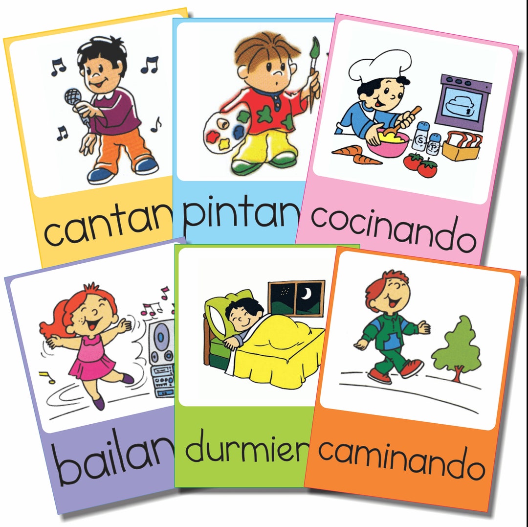 Flashcards SPANISH Continuous Verbs- Printable - Verbos Gerundio En ...