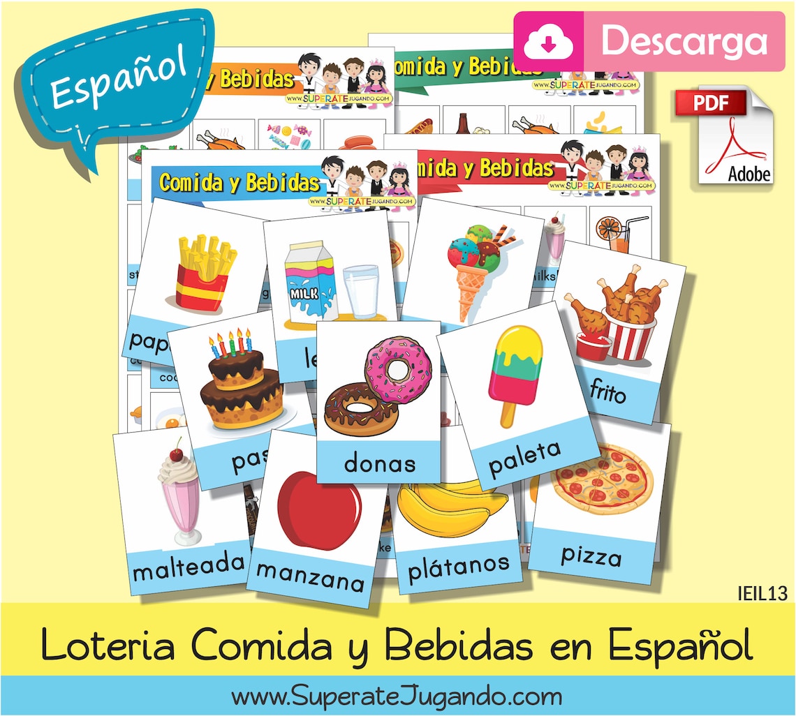 Spanish Food and Drinks Bingo Printable / Lotería Comida Y Bebidas En ...
