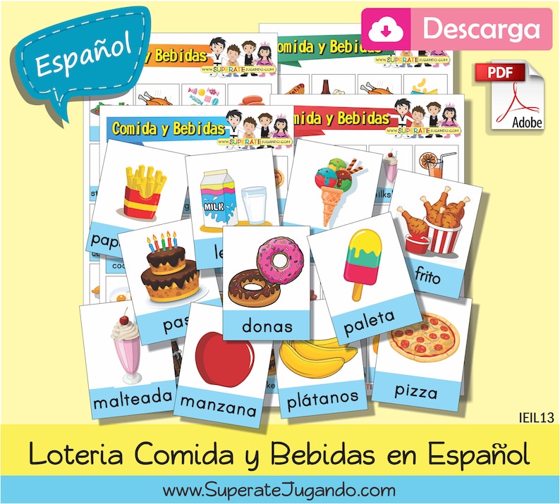 Spanish Food and Drinks Bingo Printable / Lotería Comida Y Bebidas En ...