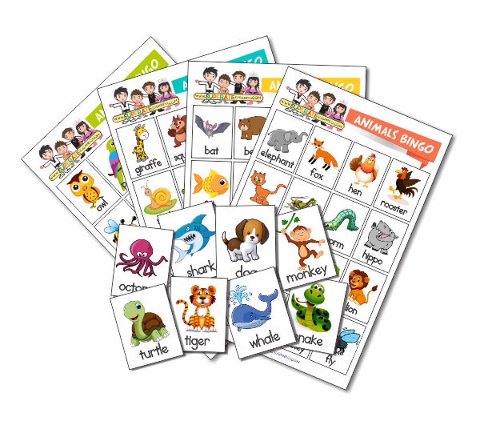 Lotería Animales en INGLES para imprimir - Printable Animals Bingo - Etsy España