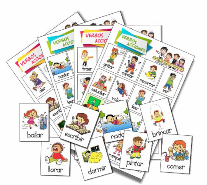 Lotería Verbos / Acciones en ESPAÑOL para imprimir, juego para aprender ...