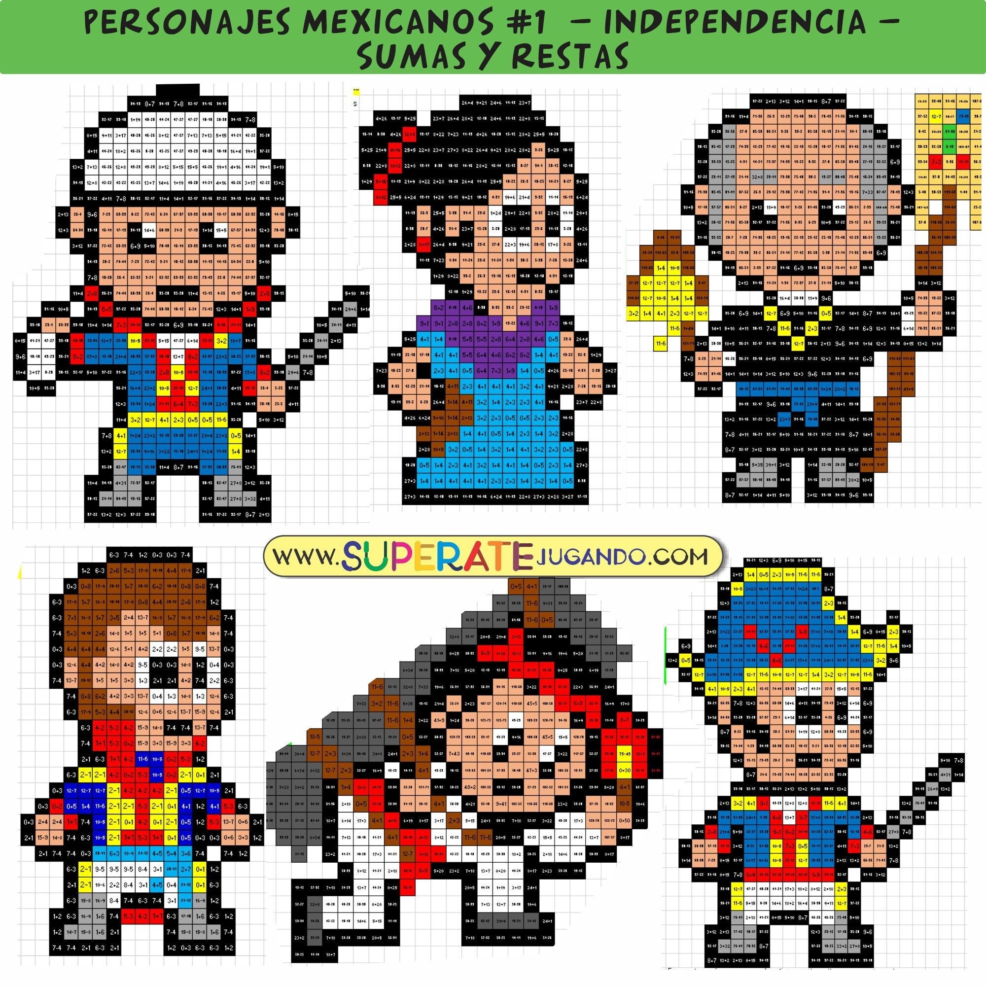 Pixel Personajes Mexicanos 1 - Independencia de México - Sumas y Restas ...