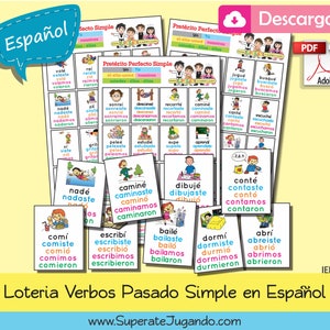 Past Simple Verbs Bingo in Spanish to Print / Lotería Verbos Pasado ...