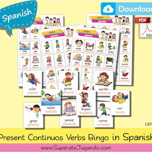 Spanish Continuous Verbs Bingo Printable / SPANISH Loteria Verbos ...