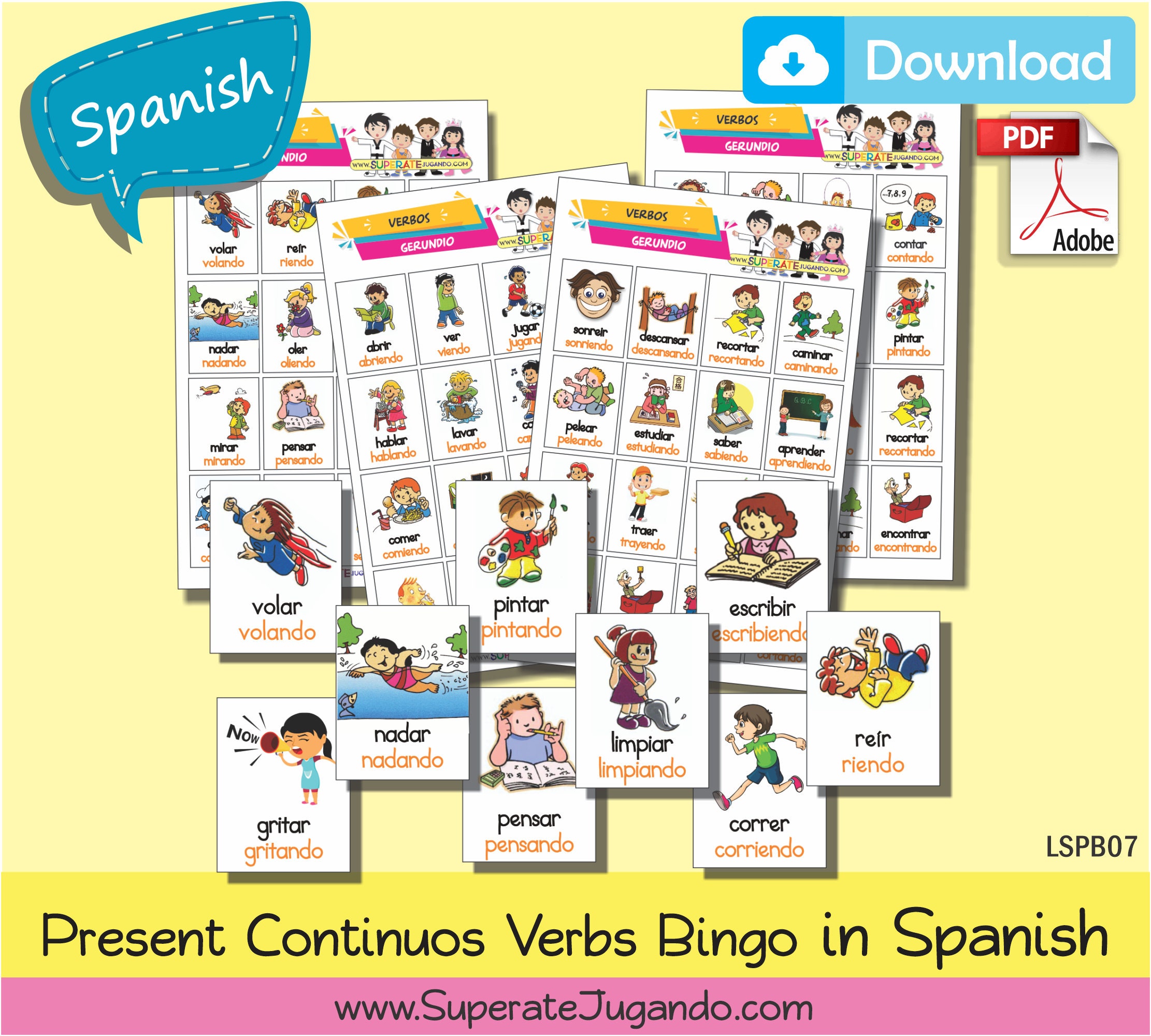 Spanish Continuous Verbs Bingo Printable / SPANISH Loteria Verbos ...