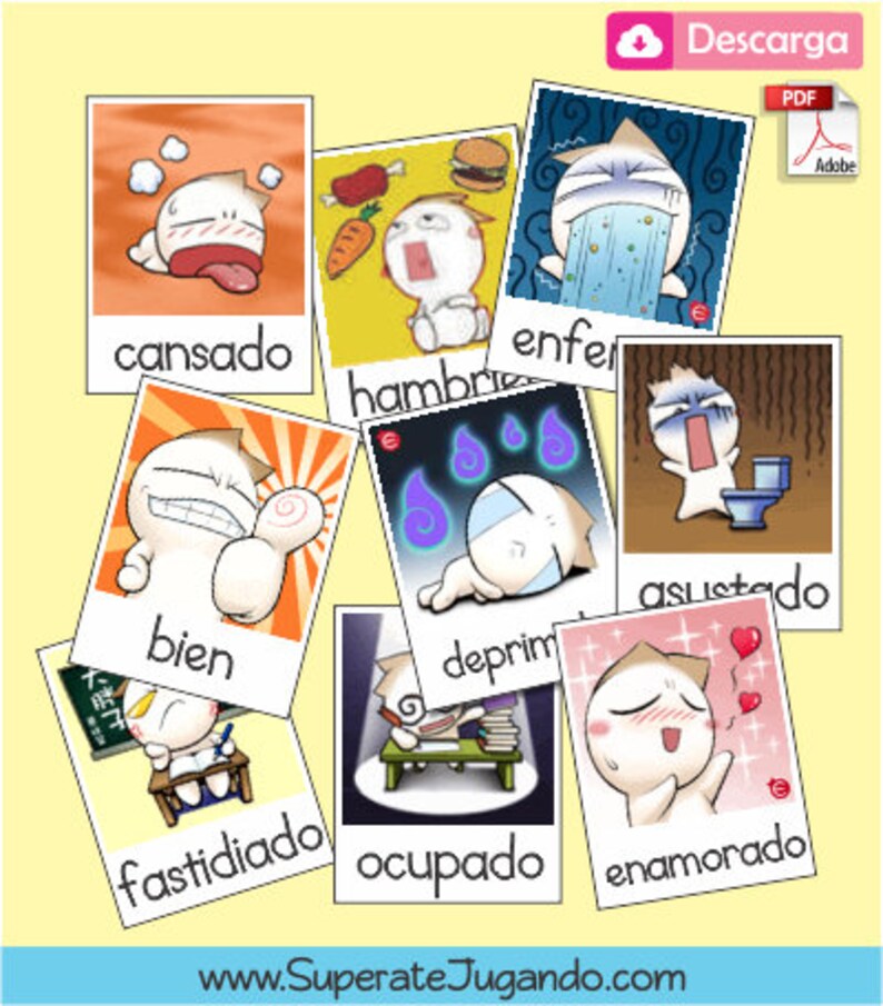 Lotería Estados de Ánimo en ESPAÑOL para imprimir - Spanish Printable ...