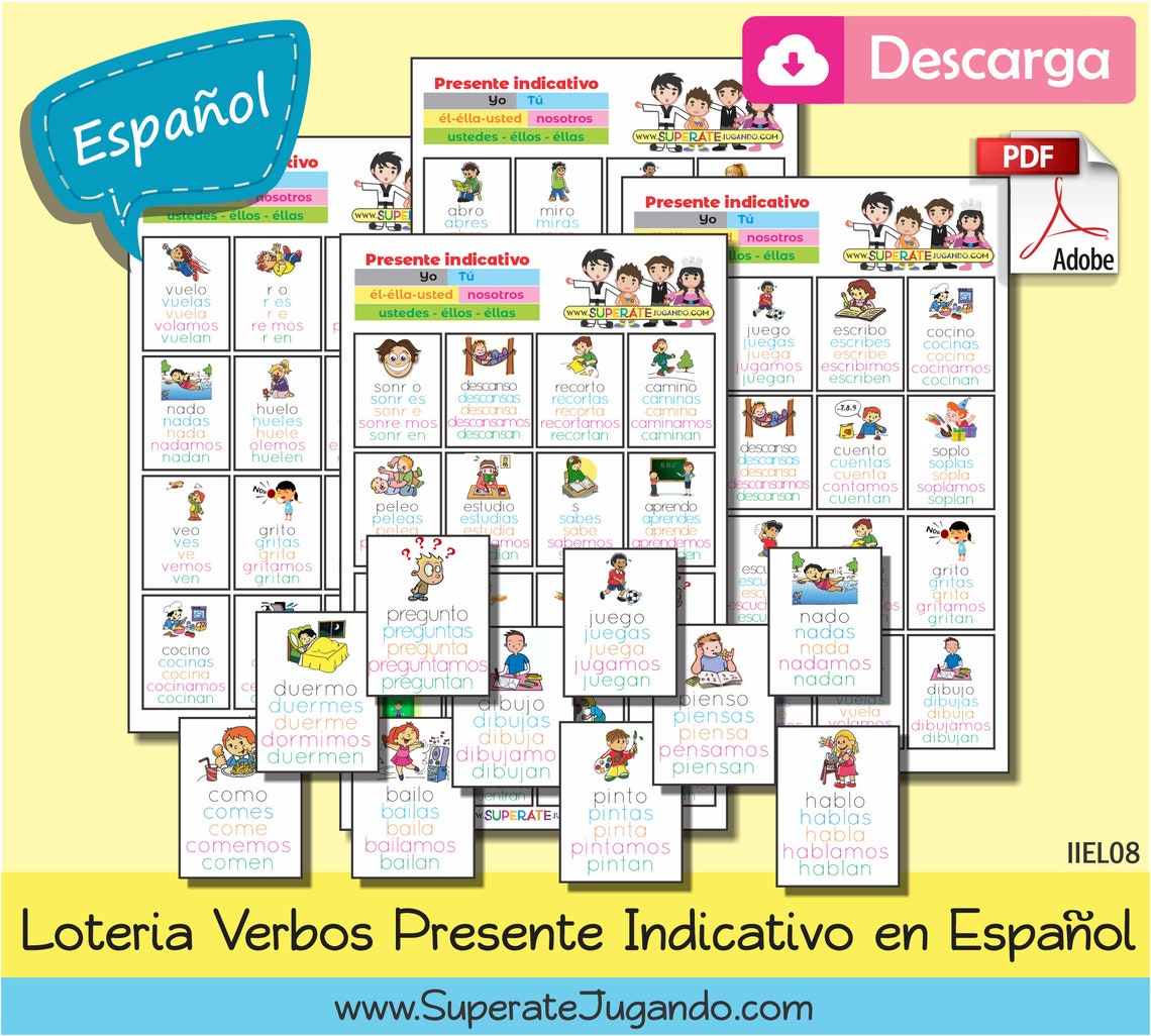 Loteria Verbos Presente Indicativo para Imprimir / SPANISH Printable ...