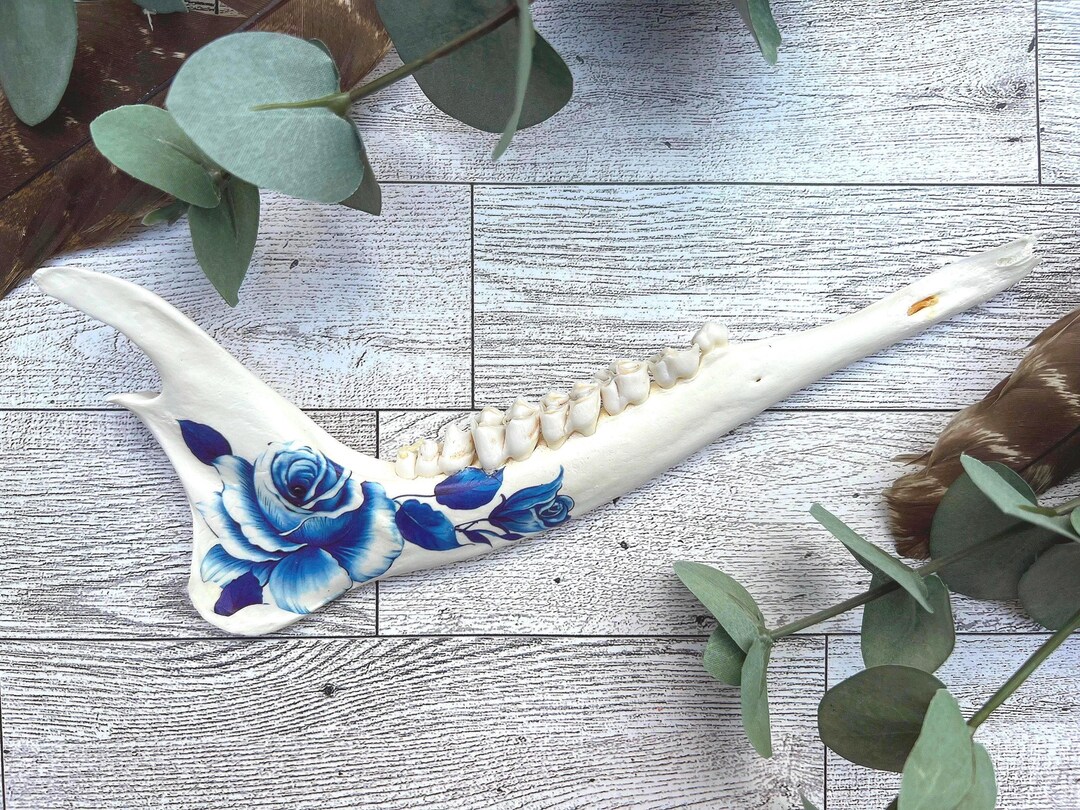 Blue Rose Floral Deer Jawbone - Porcelain China Inspired Design ...