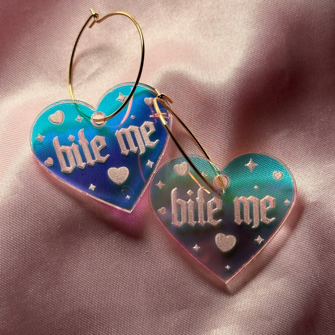 Iridescent Bite Me Heart Hoop Earrings - Etsy