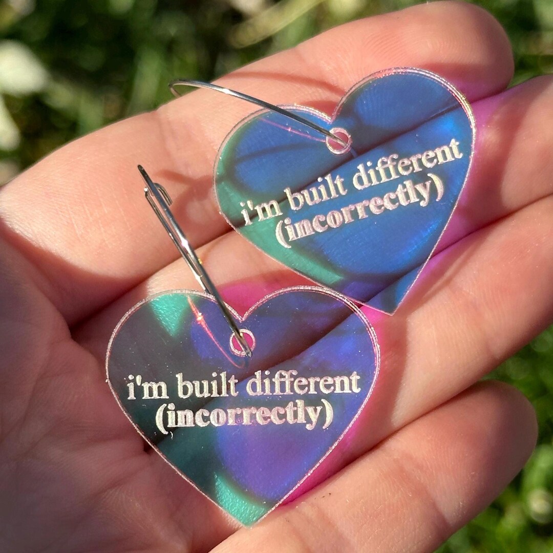Iridescent I’m Built Different (incorrectly) Heart Hoop Earrings - Etsy