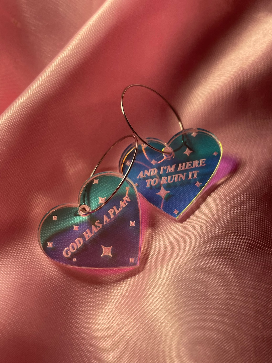 Iridescent God Has A Plan and Im Here to Ruin It Heart Hoop - Etsy
