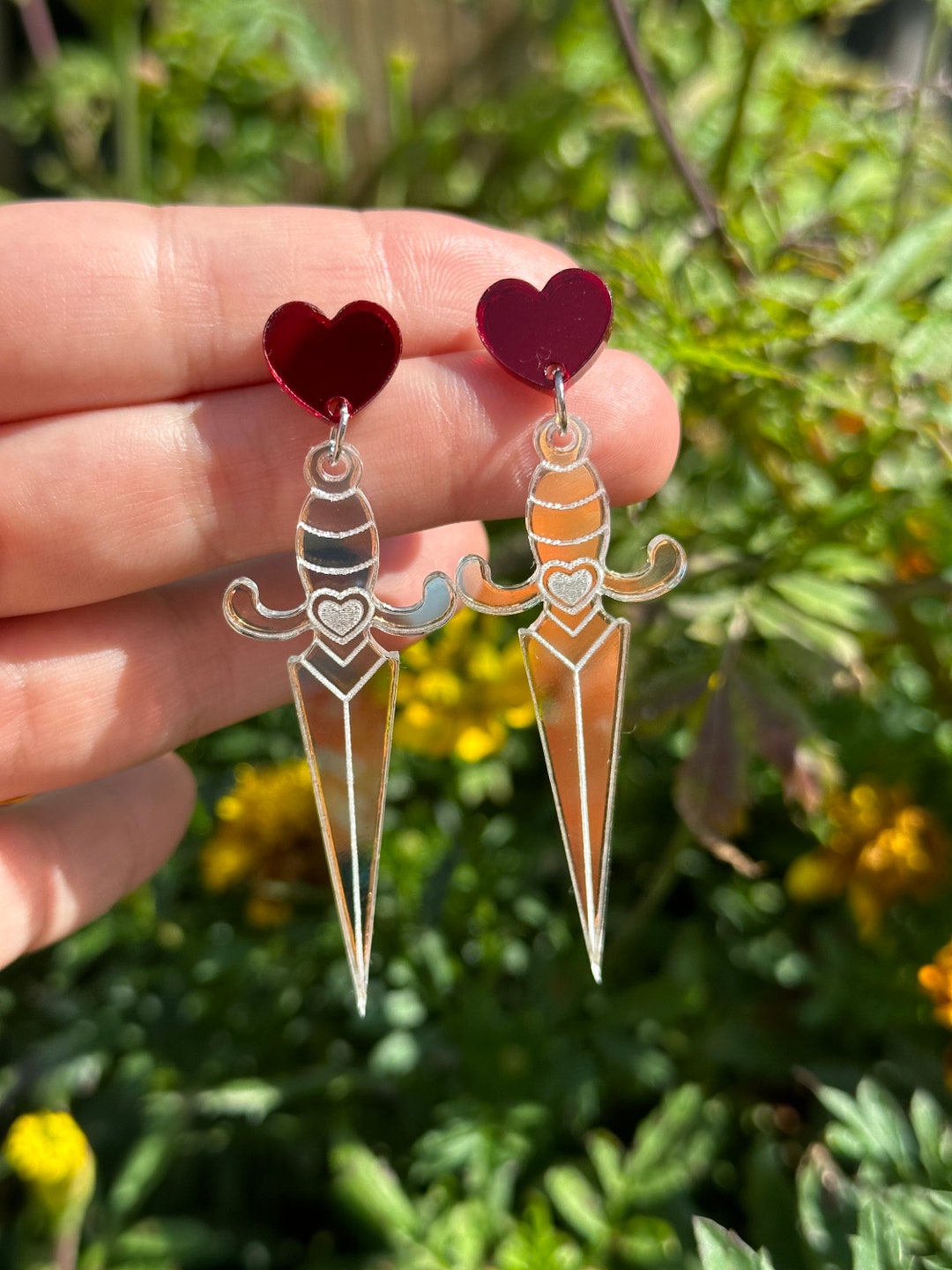 Valentine's Iridescent Spicy Heart Dagger Earrings - Etsy