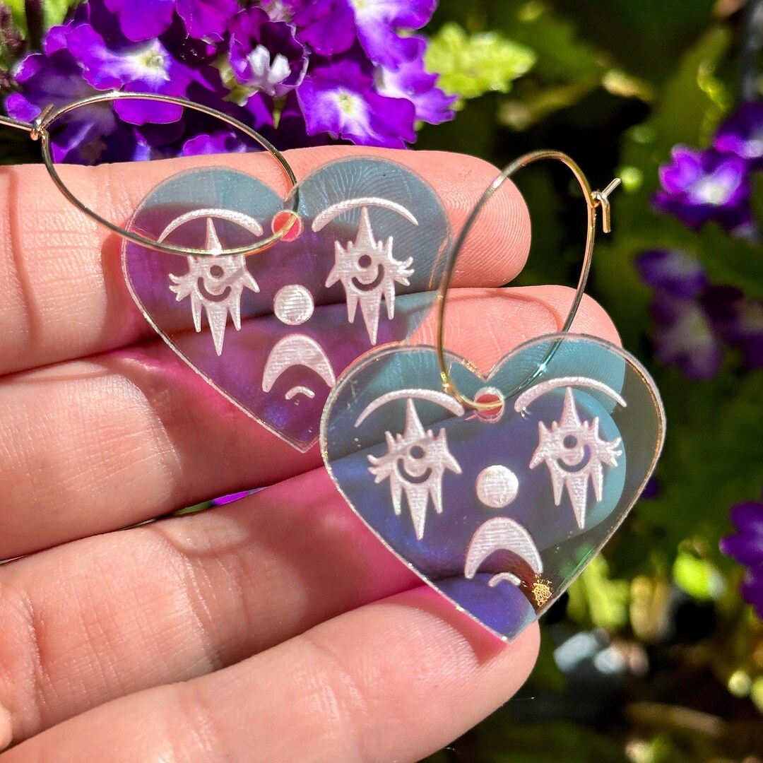 Iridescent Acrylic Clown Face Heart Hoop Earrings - Etsy