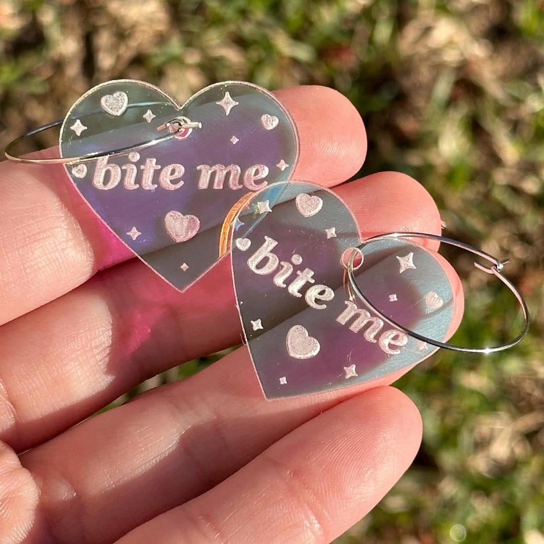 Iridescent Bite Me Heart Hoop Earrings - Etsy