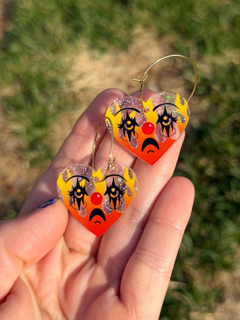 Orange Yellow Clown Gradient Flame Heart Hoop Earrings - Etsy UK