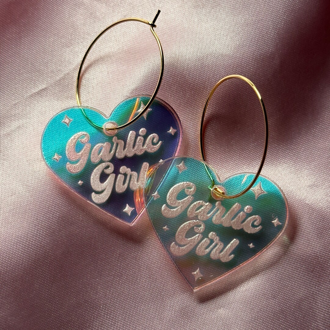 Iridescent Garlic Girl Heart Hoop Earrings - Etsy