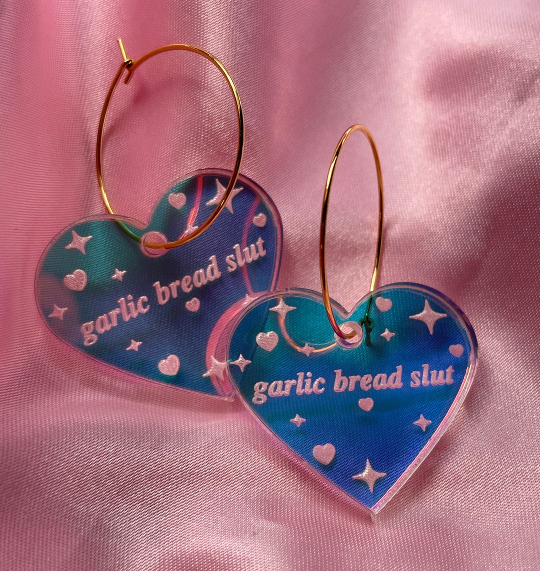 Iridescent Garlic Bread Slut Heart Hoop Earrings - Etsy