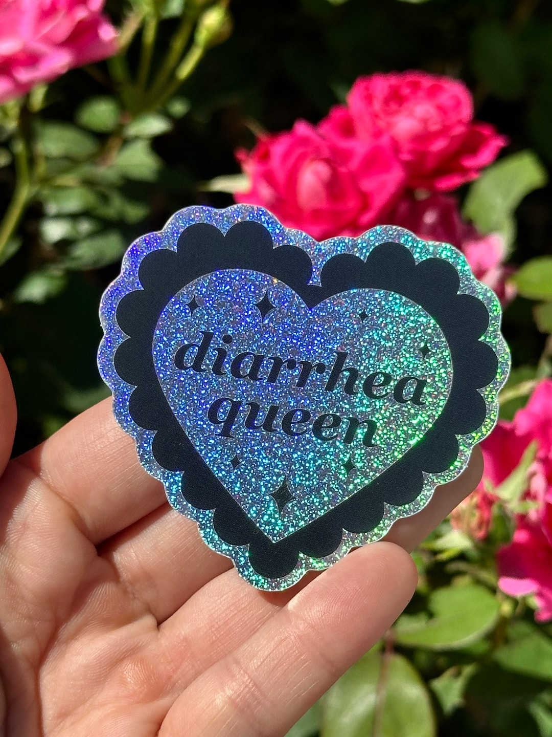 Diarrhea Queen Scalloped Glittery Heart Sticker - Etsy