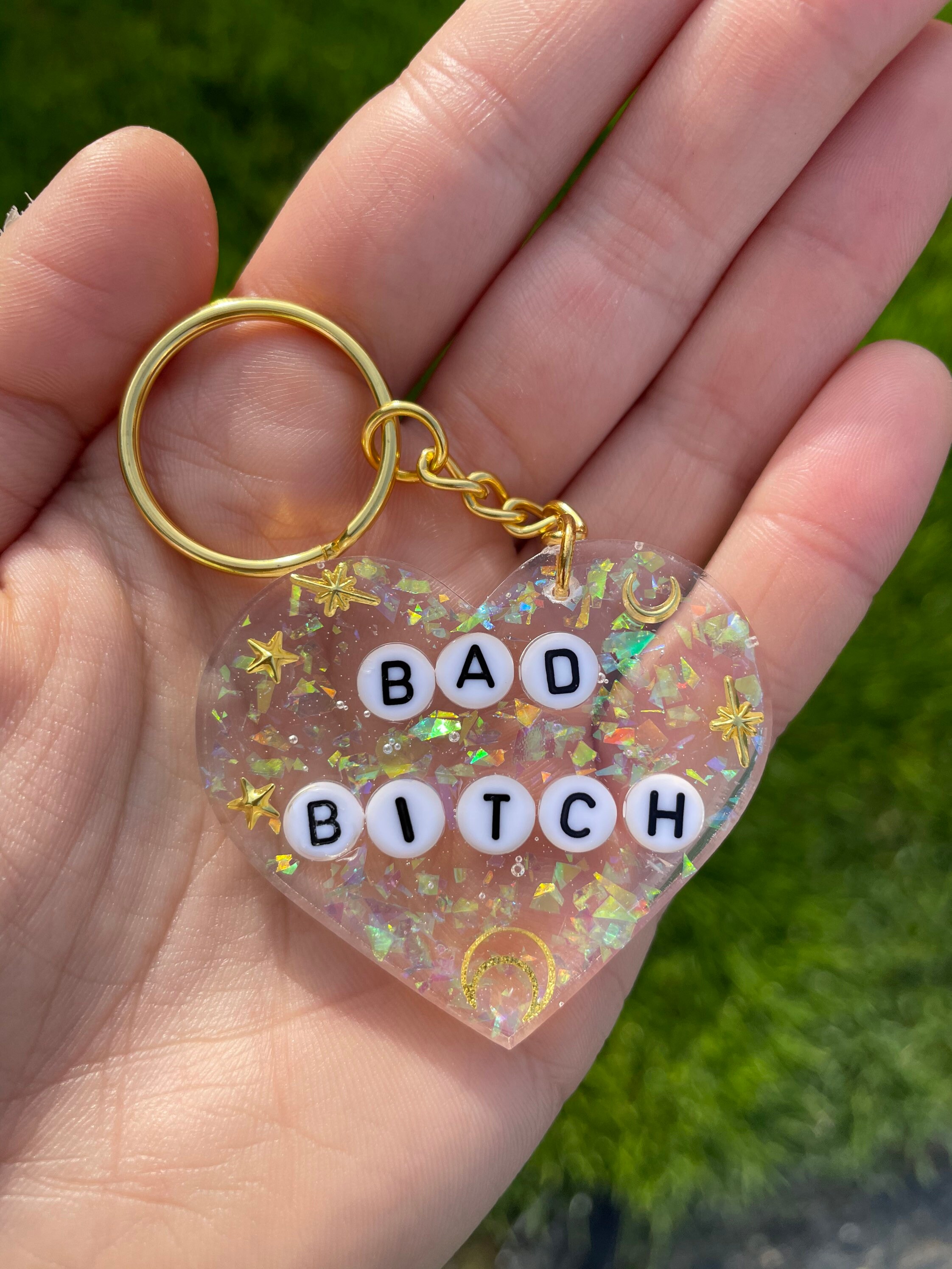 Bad Bitch Resin Heart Keychain | Etsy