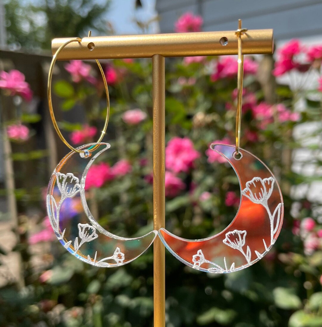 Iridescent Veronica Moon Hoop Earrings - Etsy