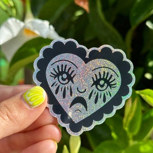 Crying Heart Scalloped Glittery Heart Sticker - Etsy