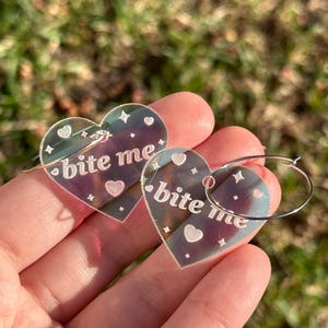 Iridescent Bite Me Heart Hoop Earrings - Etsy