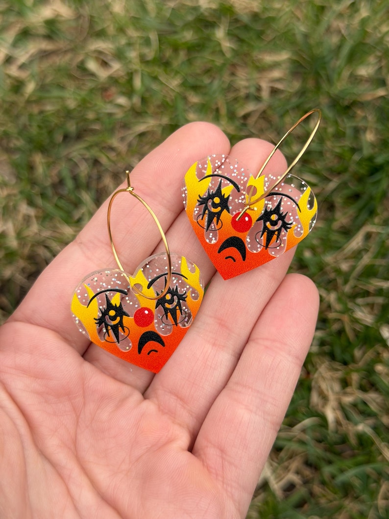 Orange Yellow Clown Gradient Flame Heart Hoop Earrings - Etsy UK
