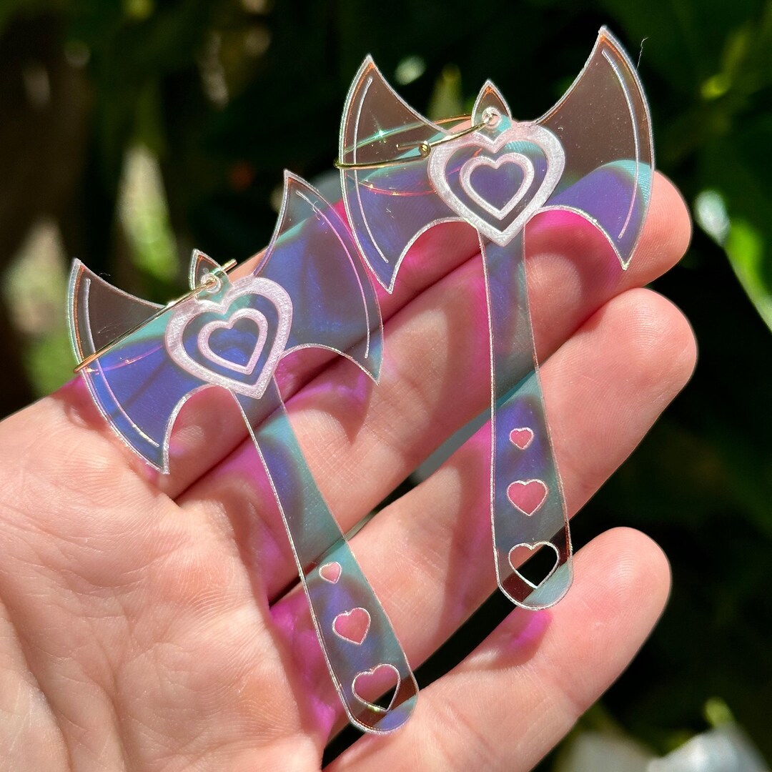 Iridescent Heart Double Axe Earrings - Etsy