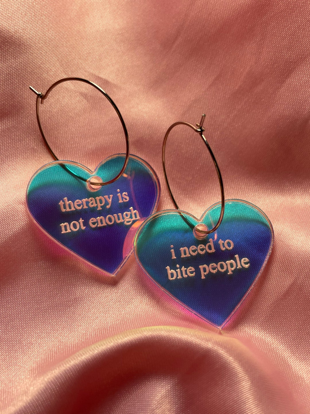 Iridescent Therapy is Not Enough I Need to Bite People Heart Hoop ...